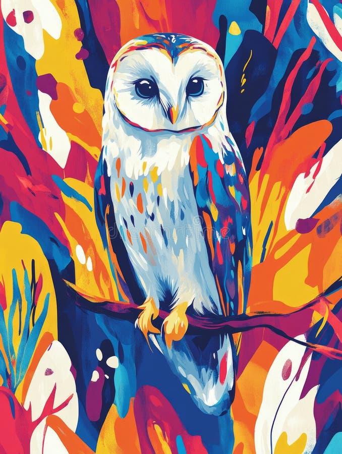 Abstract Barn Owl, Long-eared Owl, Eagle Owl from Multicolored Paints ...
