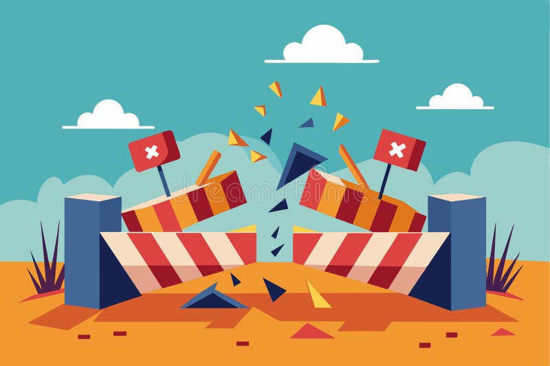 Colorful Barriers are Breaking Apart Under a Clear Blue Sky ...