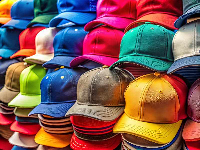 Colorful Baseball Cap Stack a Vibrant Display of Caps Logos and Styles ...