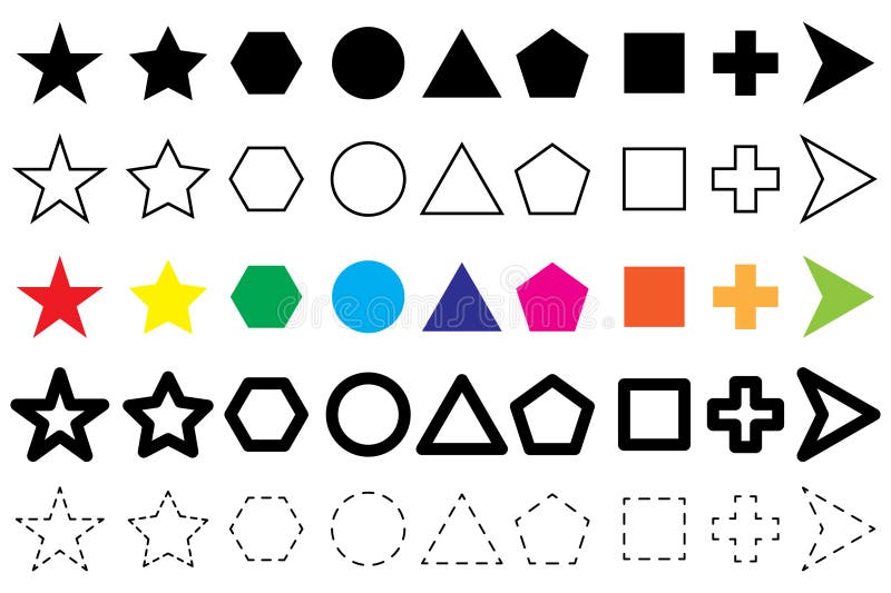 Colorful Basic Shapes Set. Filled and Outlined Icons. Directional ...