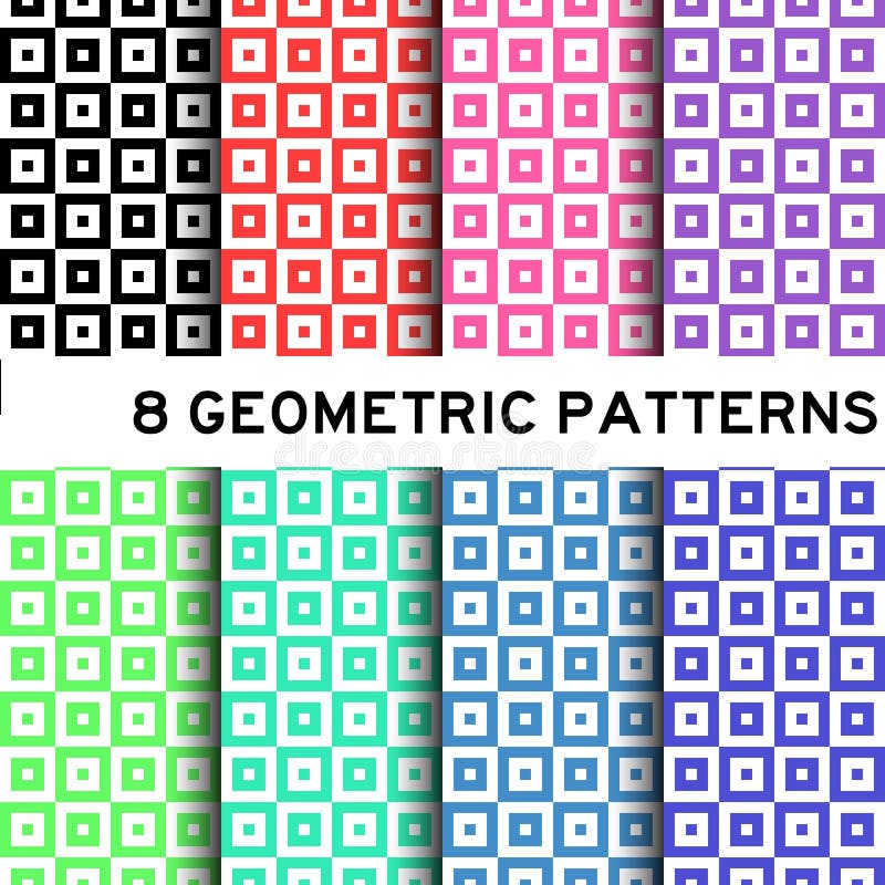 8 Colorful Basic Square Geomertic Pattern Stock Vector - Illustration ...