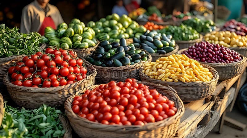 Colorful Baskets of Fresh Produce on a Market Stall Stock Image - Image ...