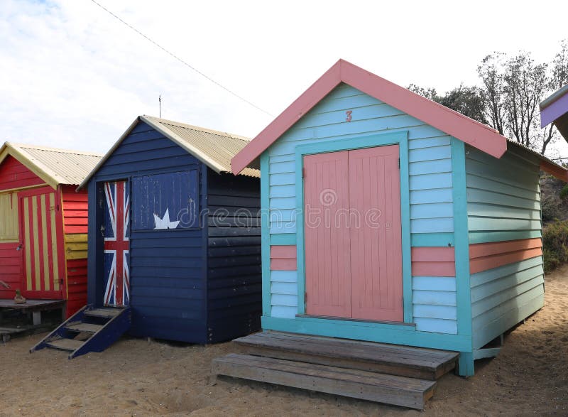 Colorful Bathing Boxes in Brighton Beach, Melbourne, Australia Stock ...