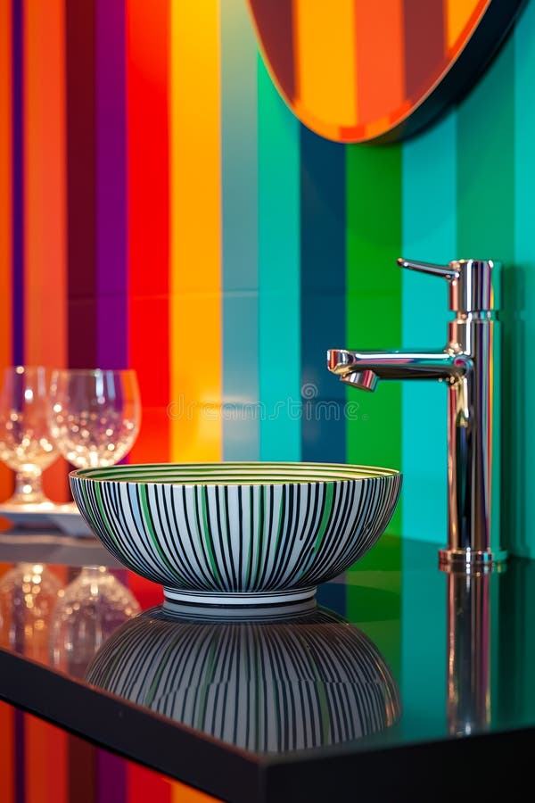 A Colorful Bathroom with a Bowl on a Counter Top Stock Illustration ...