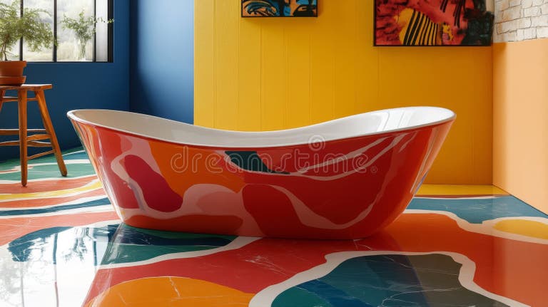 Colorful Bathtub in Modern Bathroom Interior Stock Illustration ...