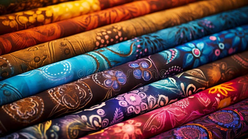 Colorful Batik Fabric with Detailed Designs Stock Illustration ...