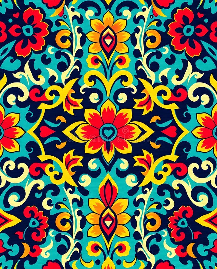 Colorful Batik-inspired Florals with Bold Textures Create a Seamless ...