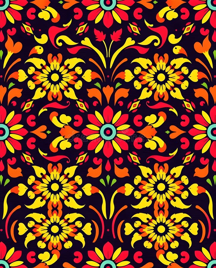 Colorful Batik-inspired Florals with Bold Textures Create a Seamless ...