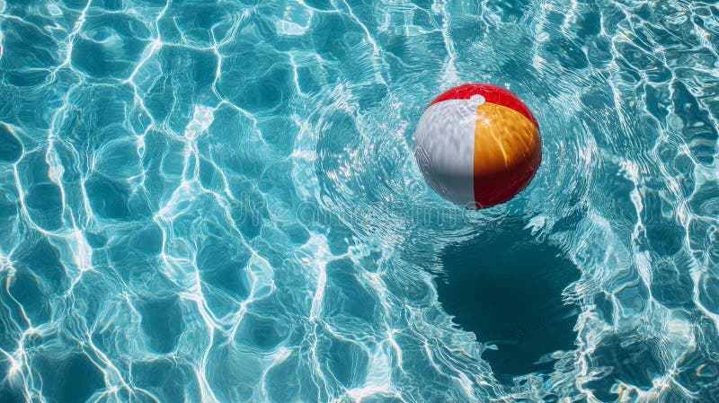 Colorful Beach Ball Floating in a Clear Blue Swimming Pool. Stock Image ...