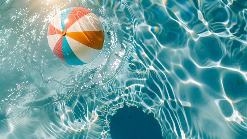 Colorful Beach Ball Floating in a Sunlit Swimming Pool Stock ...