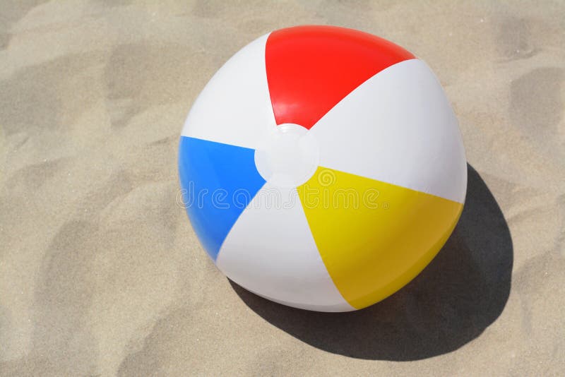 Colorful Beach Ball on Sand, Above View Stock Image - Image of colors ...