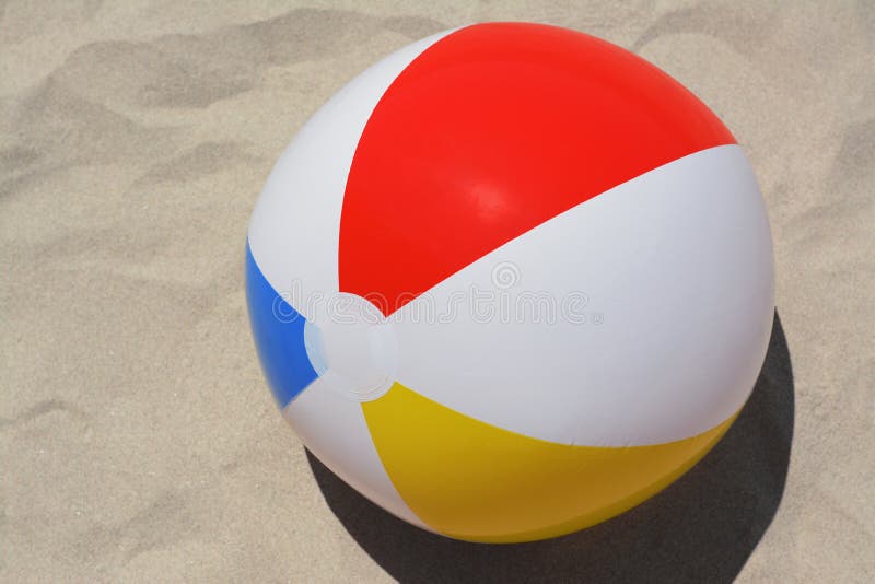 Colorful Beach Ball on Sand, Above View Stock Image - Image of holiday ...
