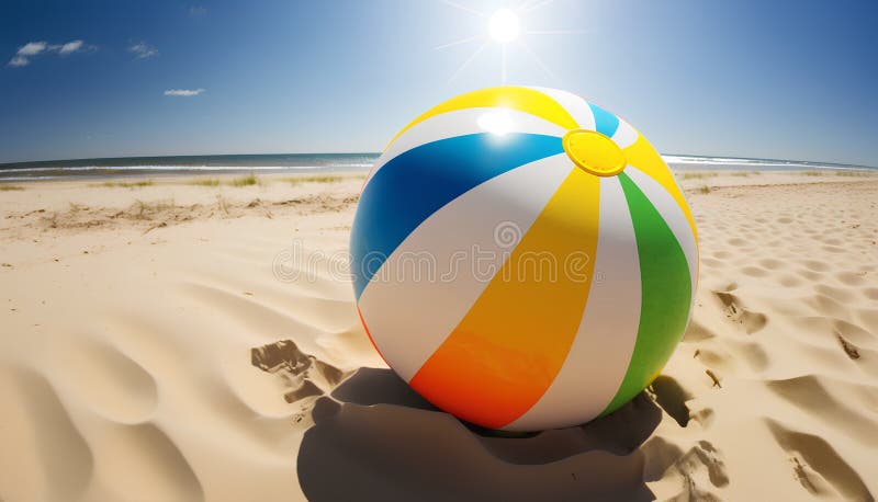 Colorful Beach Ball in the Sand on the Seashore. Stock Illustration ...