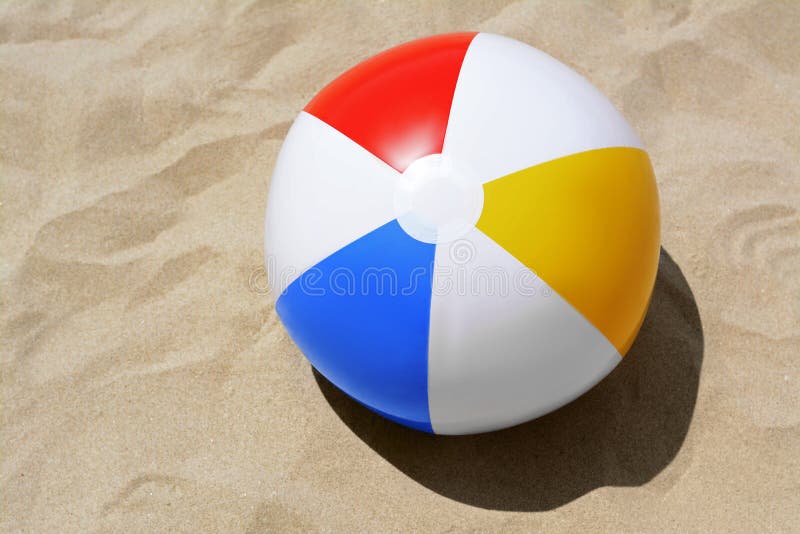 Colorful Beach Ball on Sand, Top View Stock Image - Image of blue ...