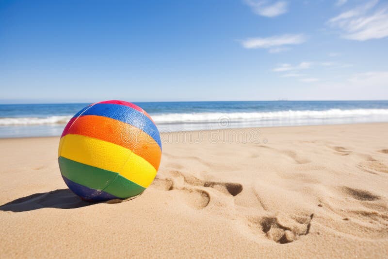A Colorful Beach Ball on Sandy Beach, Next To Ocean Waves Stock Photo ...