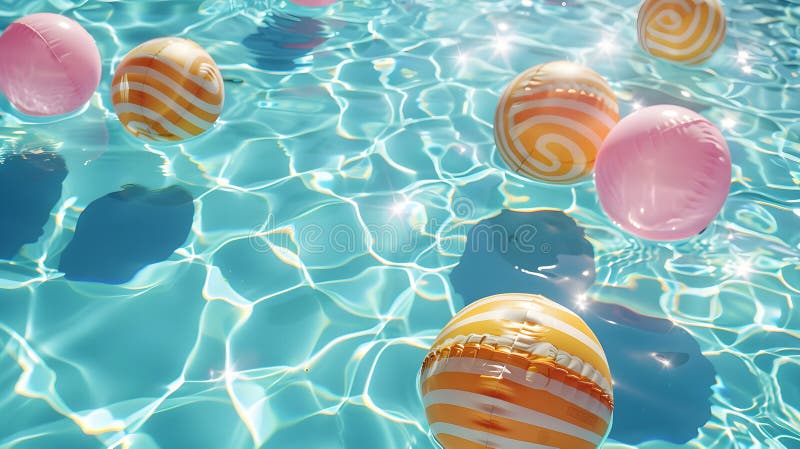 Colorful Beach Balls Floating in a Pool Stock Illustration ...