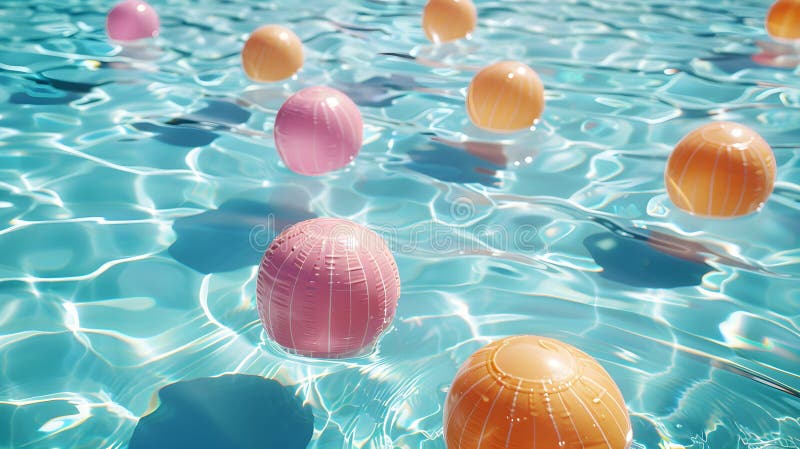 Colorful Beach Balls Floating in a Pool Stock Illustration ...