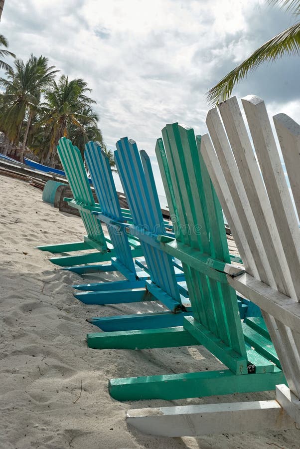 Colorful Beach Chairs on the Sand in Front of the Sea Stock Image ...