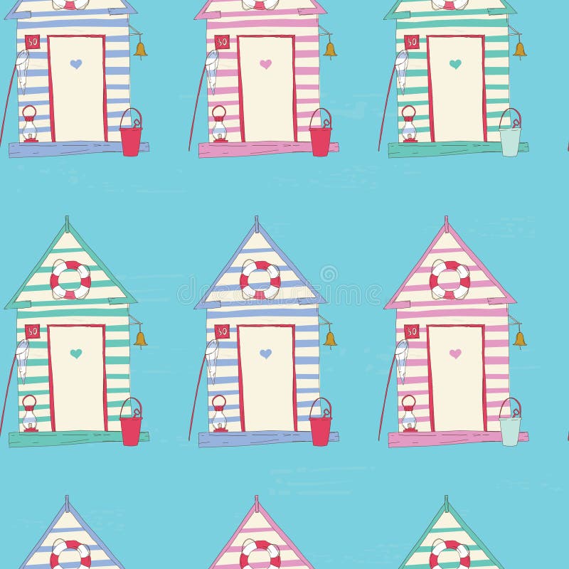 Colorful Beach Hut Vector Seamless Pattern Stock Vector - Illustration ...