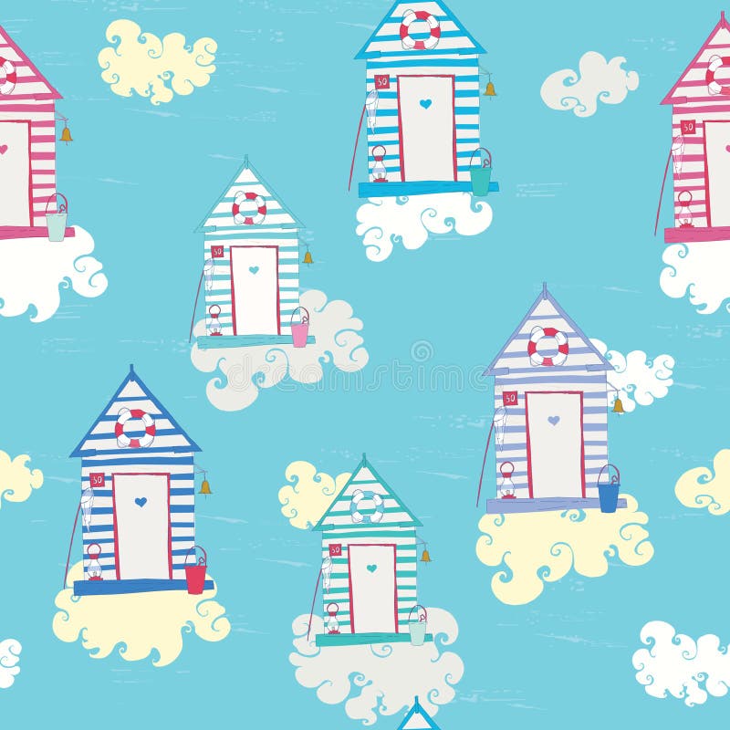 Colorful Beach Hut Vector Seamless Pattern Stock Vector - Illustration ...