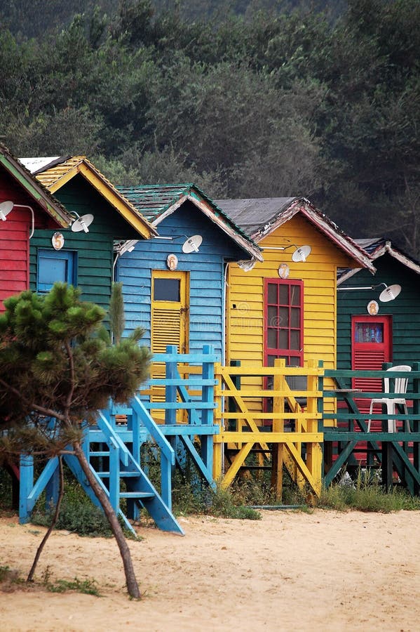Colorful beach huts stock image. Image of beach, green - 6343965
