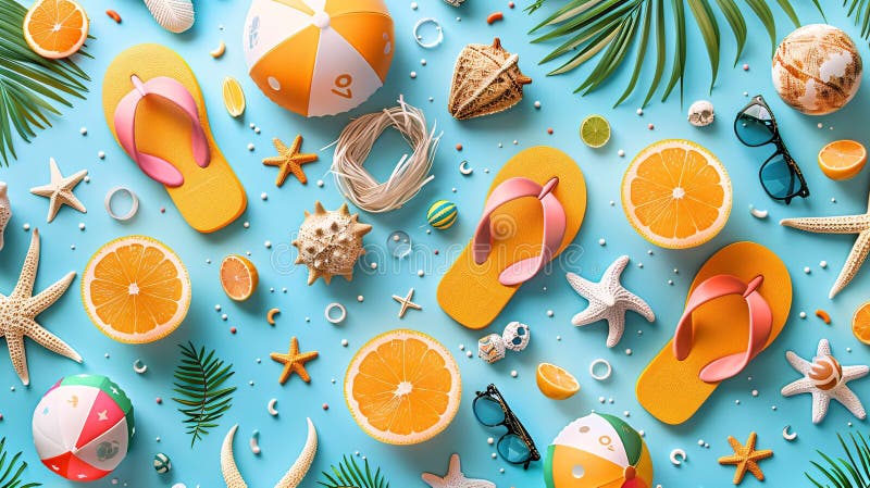 Colorful Beach Items Pattern for Summer. Stock Illustration ...