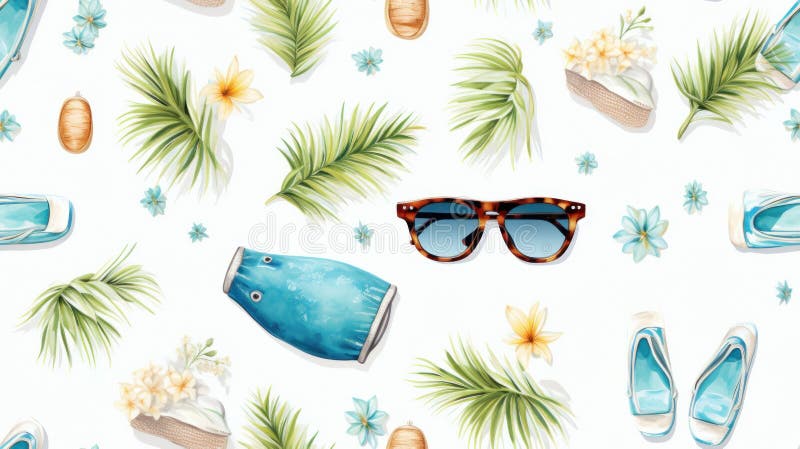 Colorful Beach Items Seamless Pattern AI Generated Stock Illustration ...