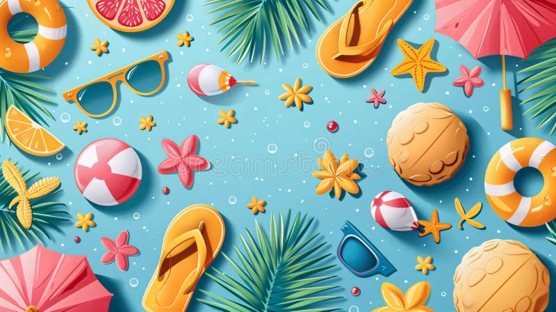 Colorful Beach Pattern with Flip-flops and Sunglasses. Stock ...