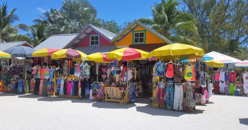 Colorful beach shops stock image. Image of yellow, umbrella - 75030099