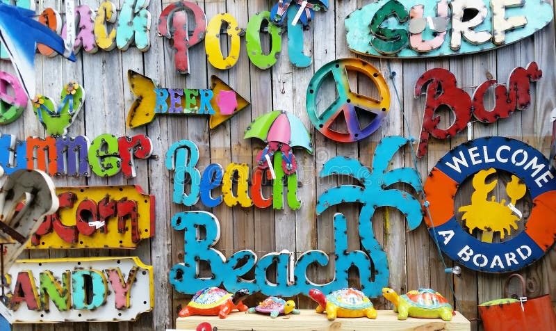 Colorful Beach Signs in Bar Stock Image - Image of travel, plaques ...
