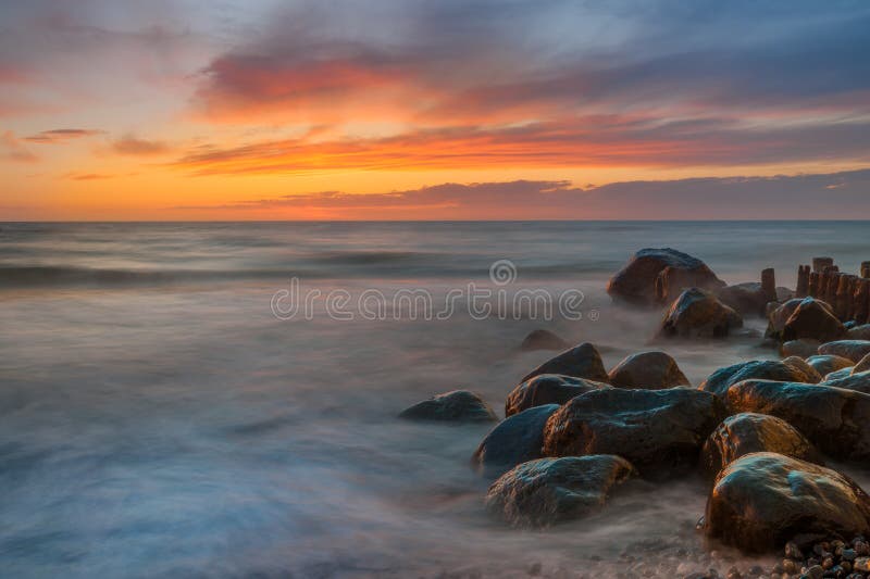 Amazing Sunset Over Rocky Seascape Stock Image - Image of rocky ...