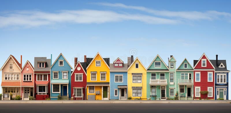 Colorful Beachfront Houses stock image. Image of blue - 314958171