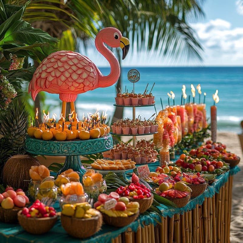 Colorful Beachside Buffet, Suitable for Tropical Events and Luxurious ...