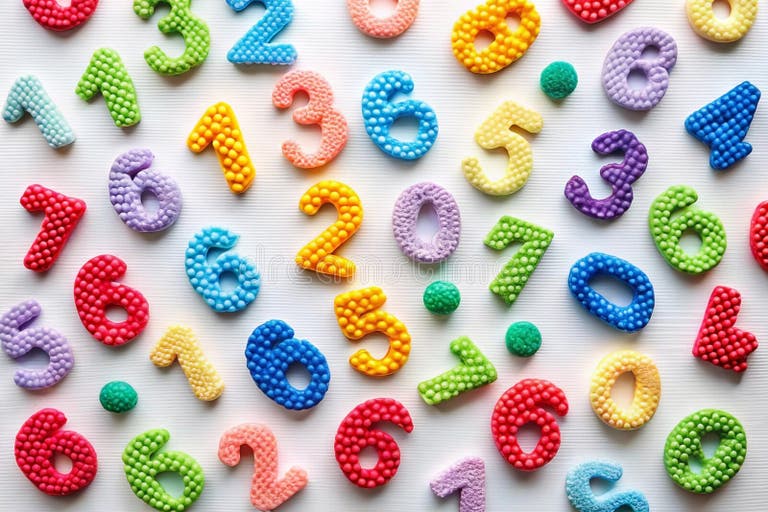 Colorful Beaded Numbers Scattered on White Background, Educational ...