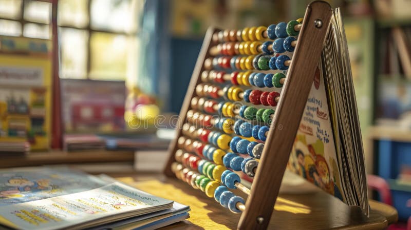 Colorful Beads Abacus Displayed on a Table in a Classroom Setting ...