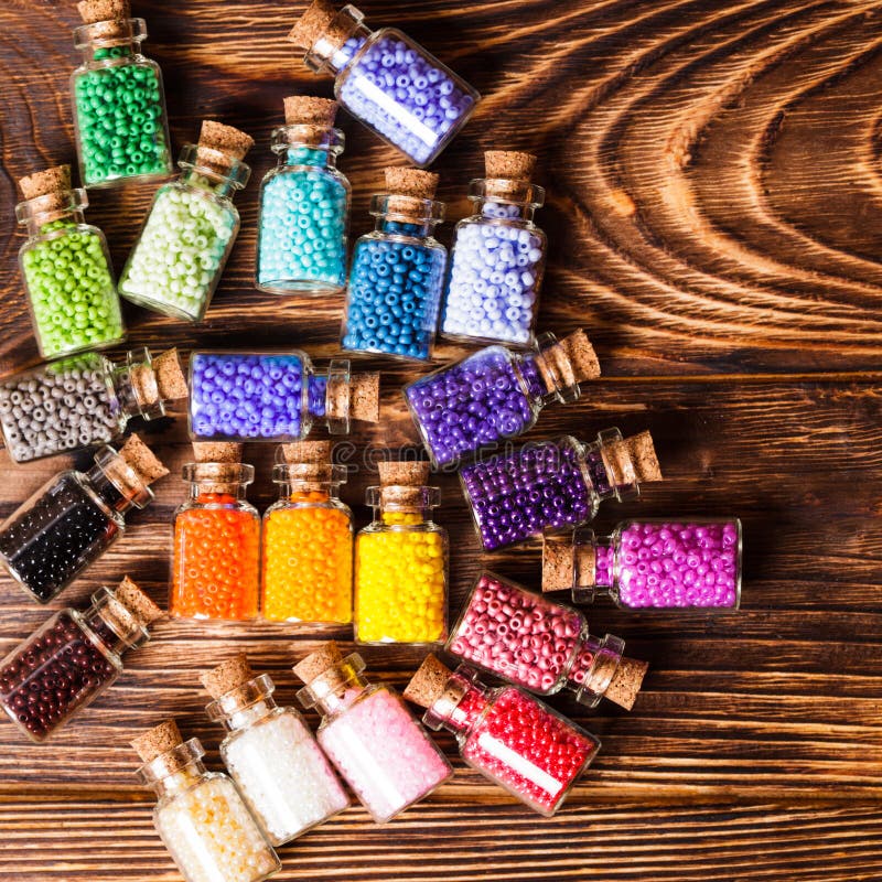 Colorful Beads in the Bottles Stock Image - Image of creativity, cork ...