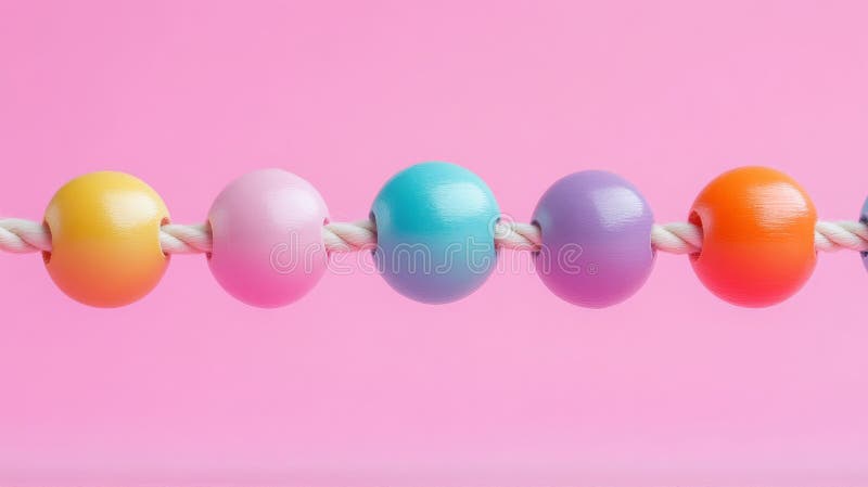 Colorful Beads on String Against Pink Background, Vibrant Decoration ...