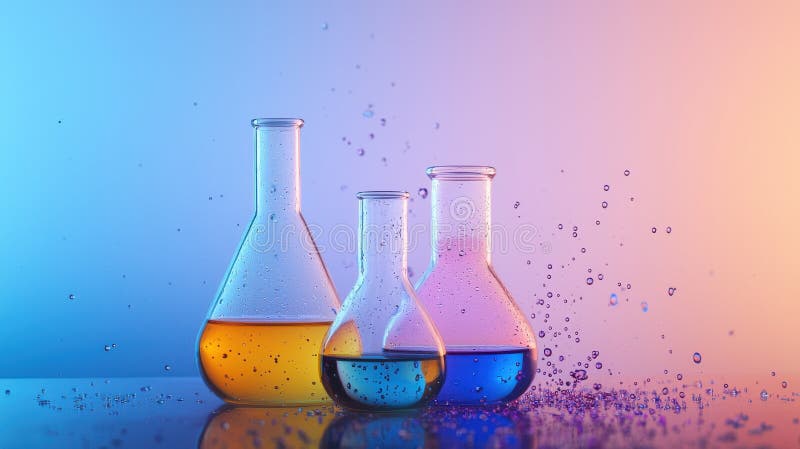 Colorful Beakers with Bubbles in Laboratory Setting and Gradient ...