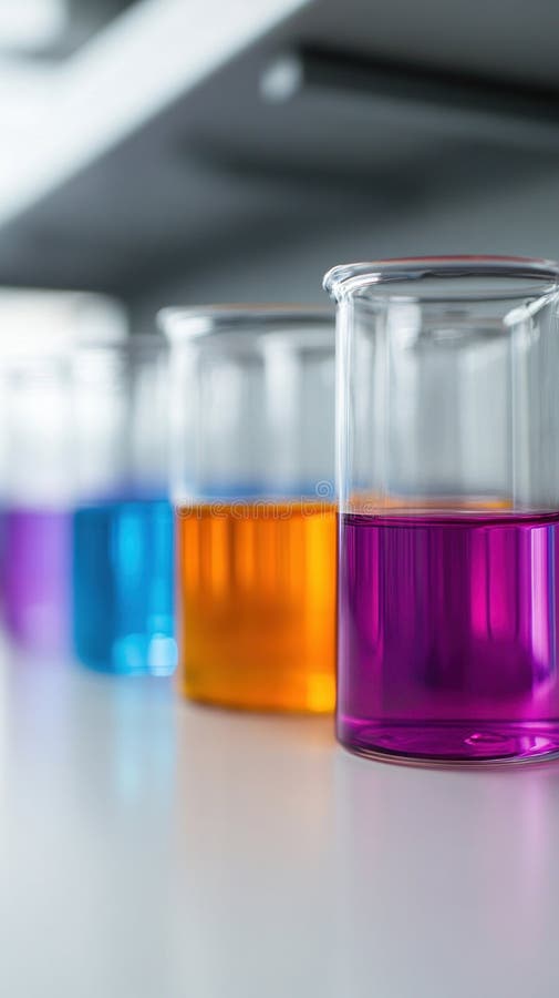 Colorful Beakers Filled with Various Liquids for a Laboratory ...