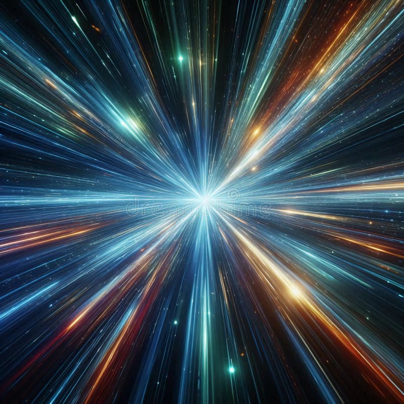 Colorful Beams of Light Stretch Outward from a Bright Center, Creating an Illusion of Motion and ...