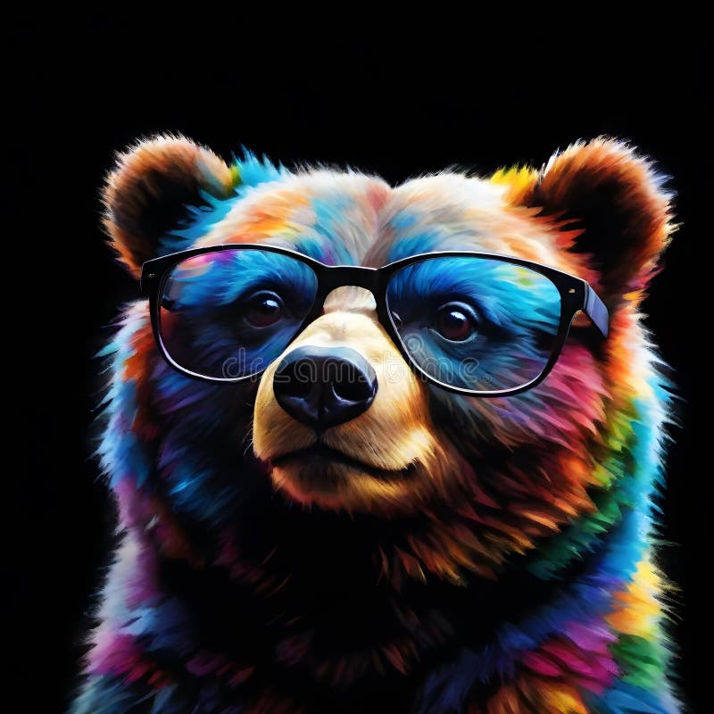 Colorful Bear with Glasses: Artistic Expression Stock Image - Image of ...