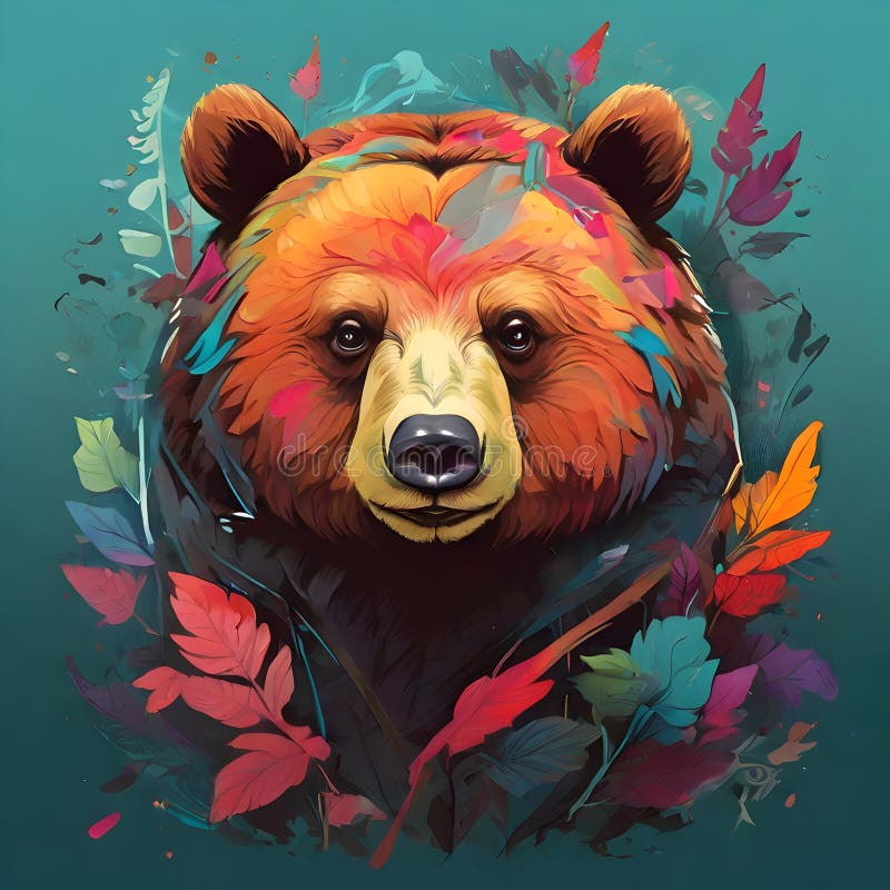 Colorful Bear Head with Colorful Forest Theme Stock Image - Image of ...