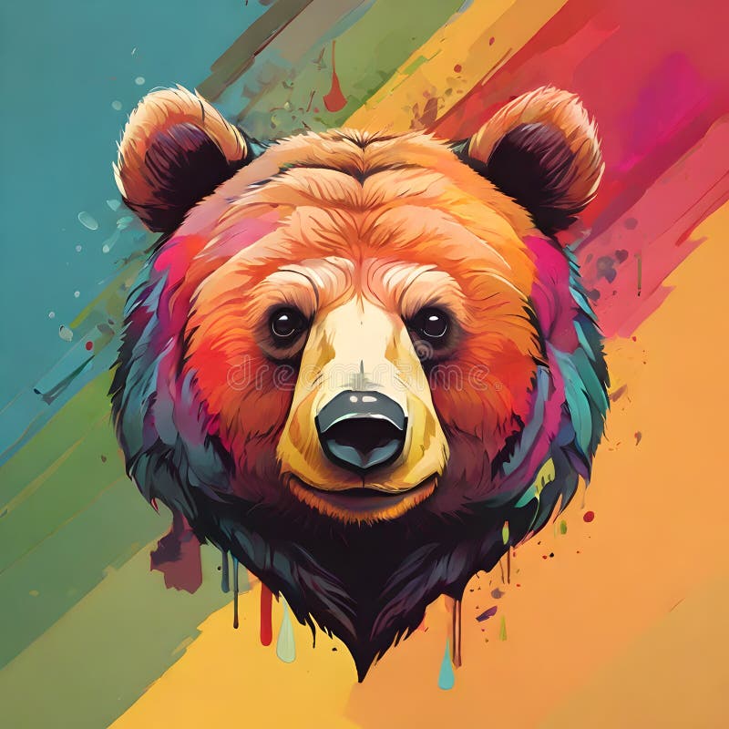 Colorful Bear Head with Colorful Forest Theme Stock Image - Image of ...