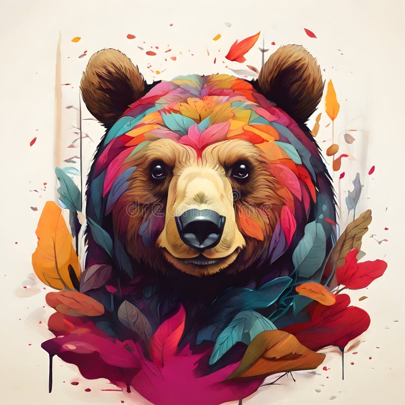 Colorful Bear Head with Colorful Forest Theme Stock Photo - Image of ...
