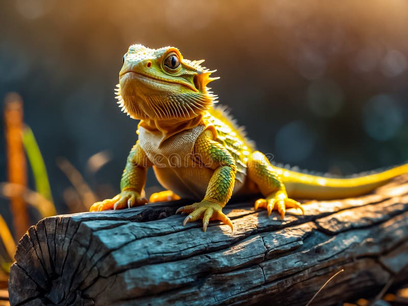 Colorful Bearded Dragon Standing on a Log Stock Illustration ...