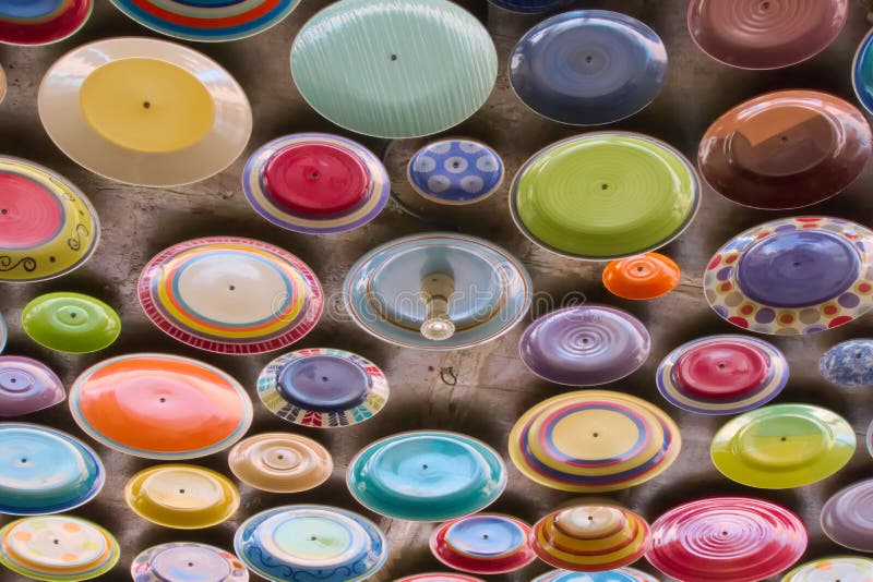Colorful and Beautiful Array of Plates, Positioned on the Ceiling of a ...