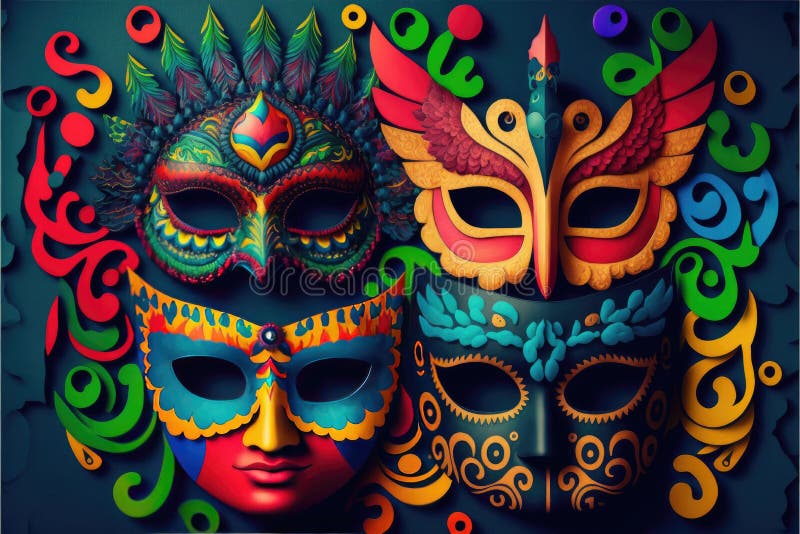 Colorful Beautiful Ethnic Carnival Masks. Generative AI Stock ...