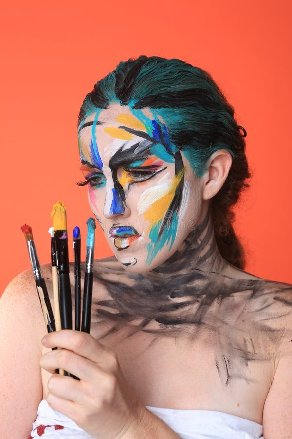 Colorful Beauty Portrait of Intense Make Up Cosmetics Stock Photo ...