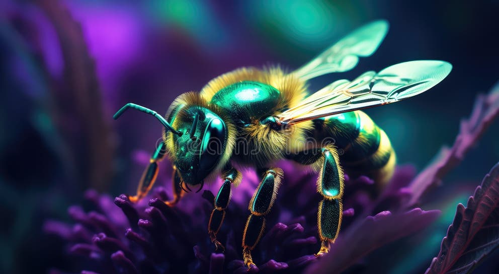 Colorful Bee Artwork on Bright Purple Background Stock Illustration ...