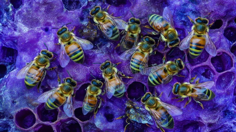 Colorful Bees are Pollinating a Vibrant Honeycomb Structure that Exists ...
